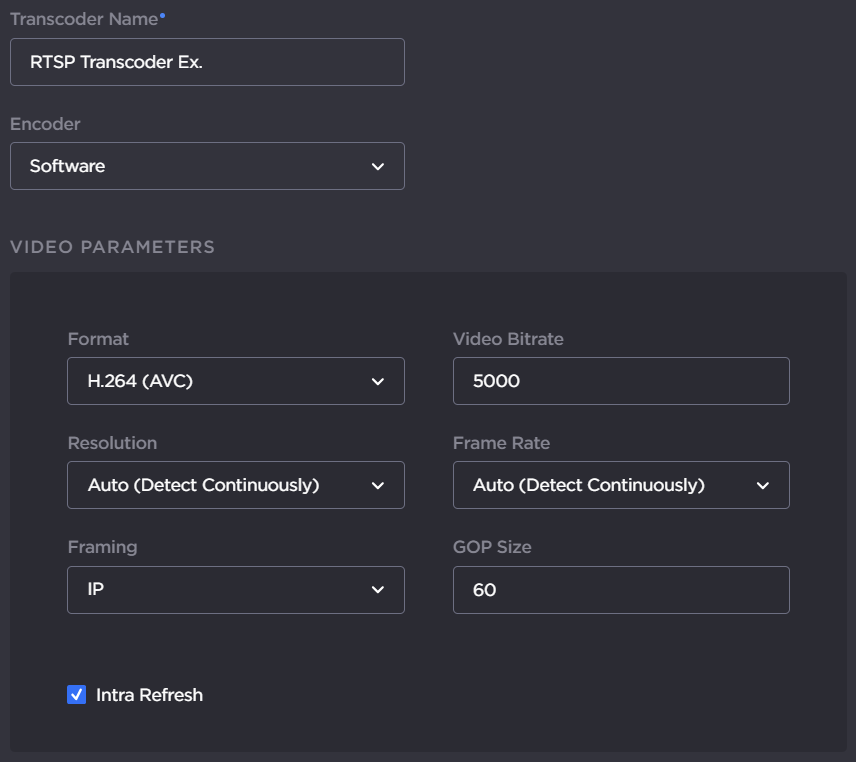 Transcoder Parameters for RTSP